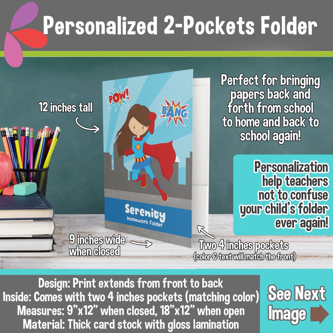 Personalized Superhero Girl Folder - Personalized 2 Pockets Folder ...