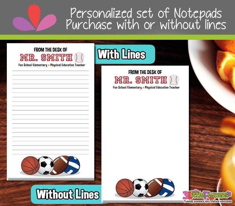 PE Teacher Notepad - Sports Notepad - Personalized Notepad - Gym ...