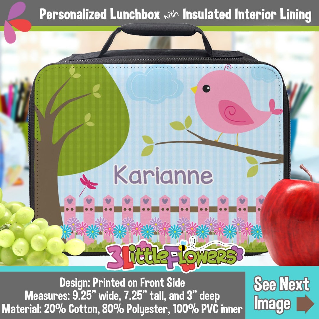 Personalized Cute Bird Lunchbox - Personalized Polyester Lunch Box - Insulated Interior Lining ...