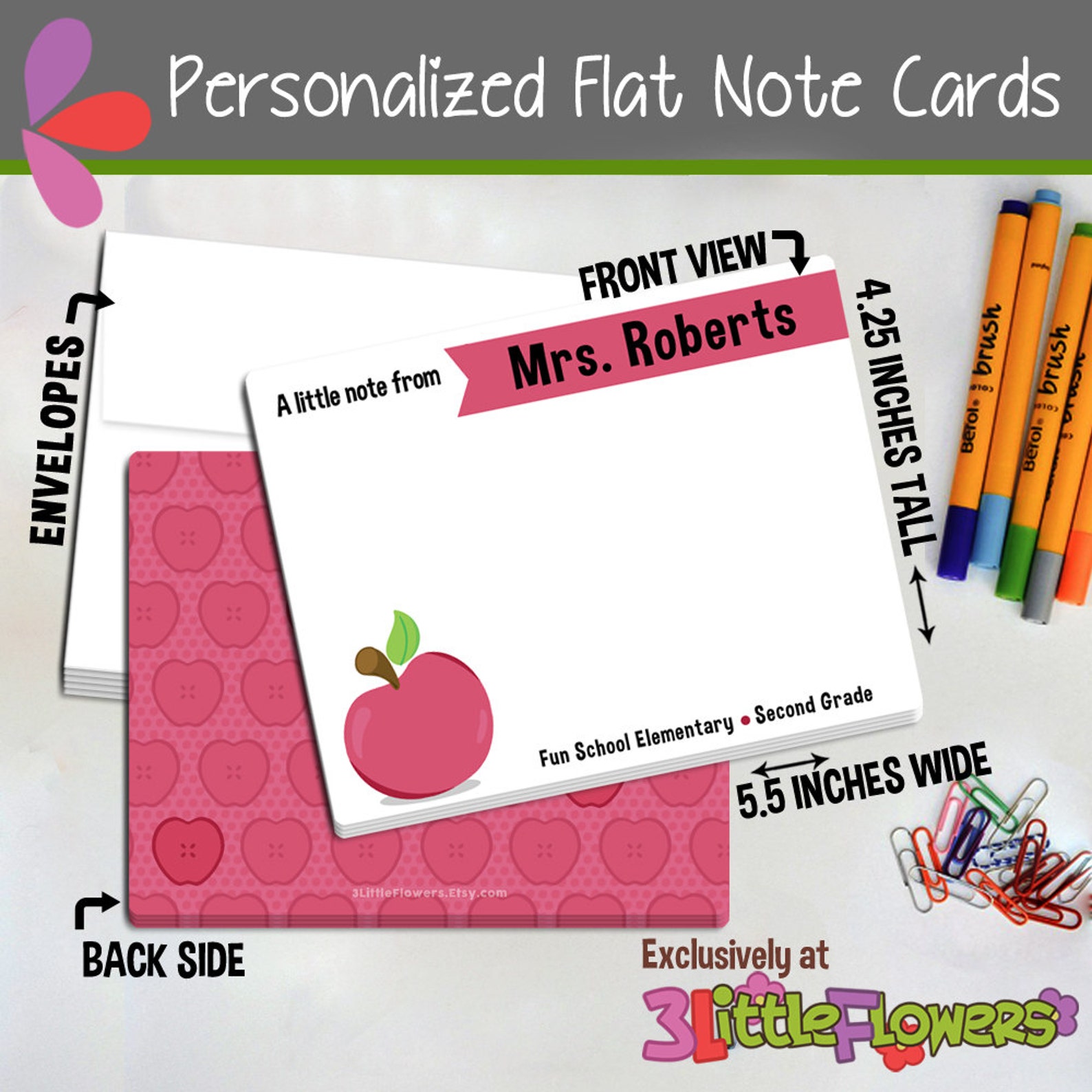 Teacher Note Cards Set of Personalized Note Cards | Etsy