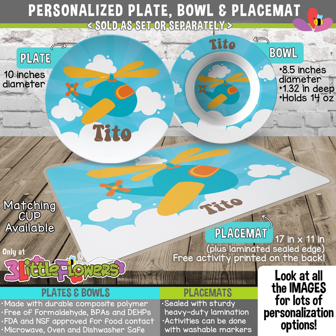 Personalized Helicopter Plate and Bowl Set - Personalized Plastic ...