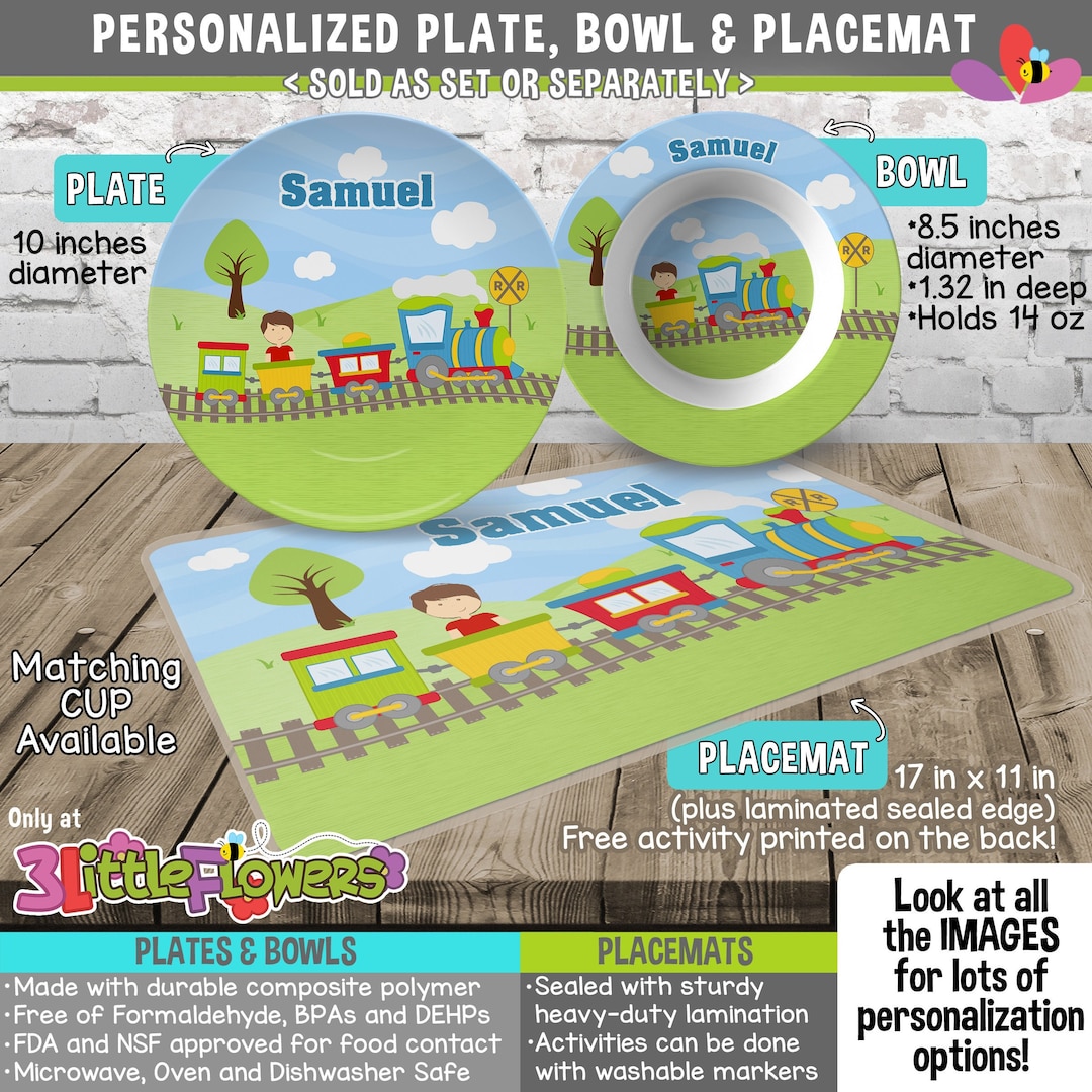 Personalized Train Plate and Bowl Set - Personalized Plastic Children ...