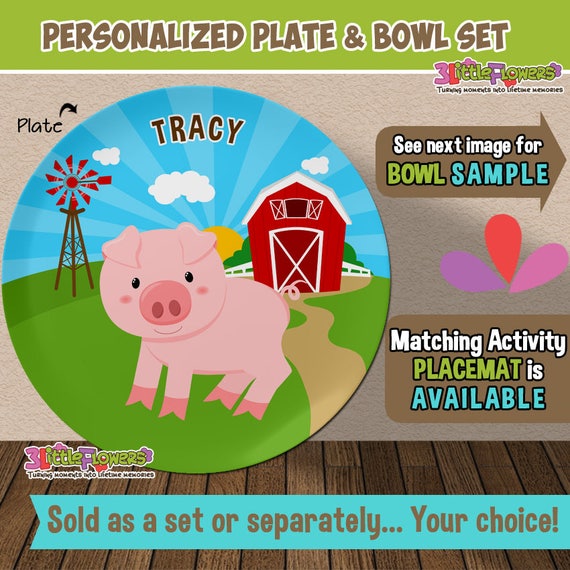 Pig Plate and Bowl Set - Personalized Plastic Children Plate Cereal ...