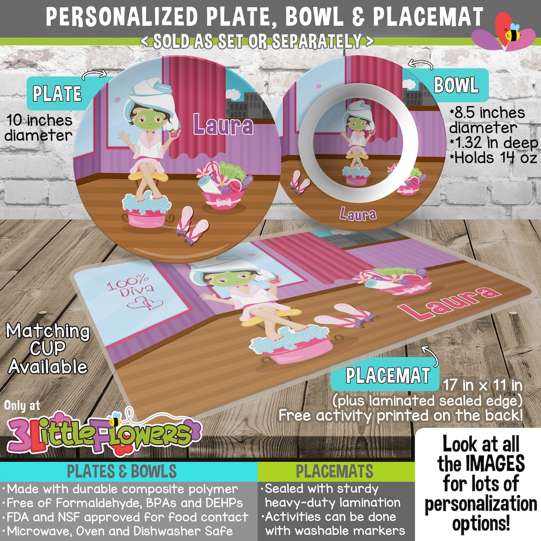 Spa Girl Plate and Bowl Set - Personalized Plastic Children Plate ...