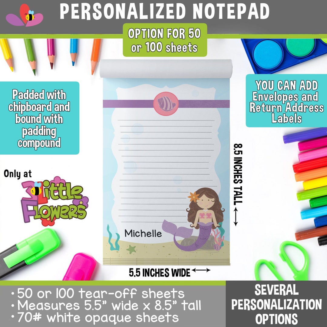 Mermaid Notepad - Personalized Notepad - Personalized Children ...