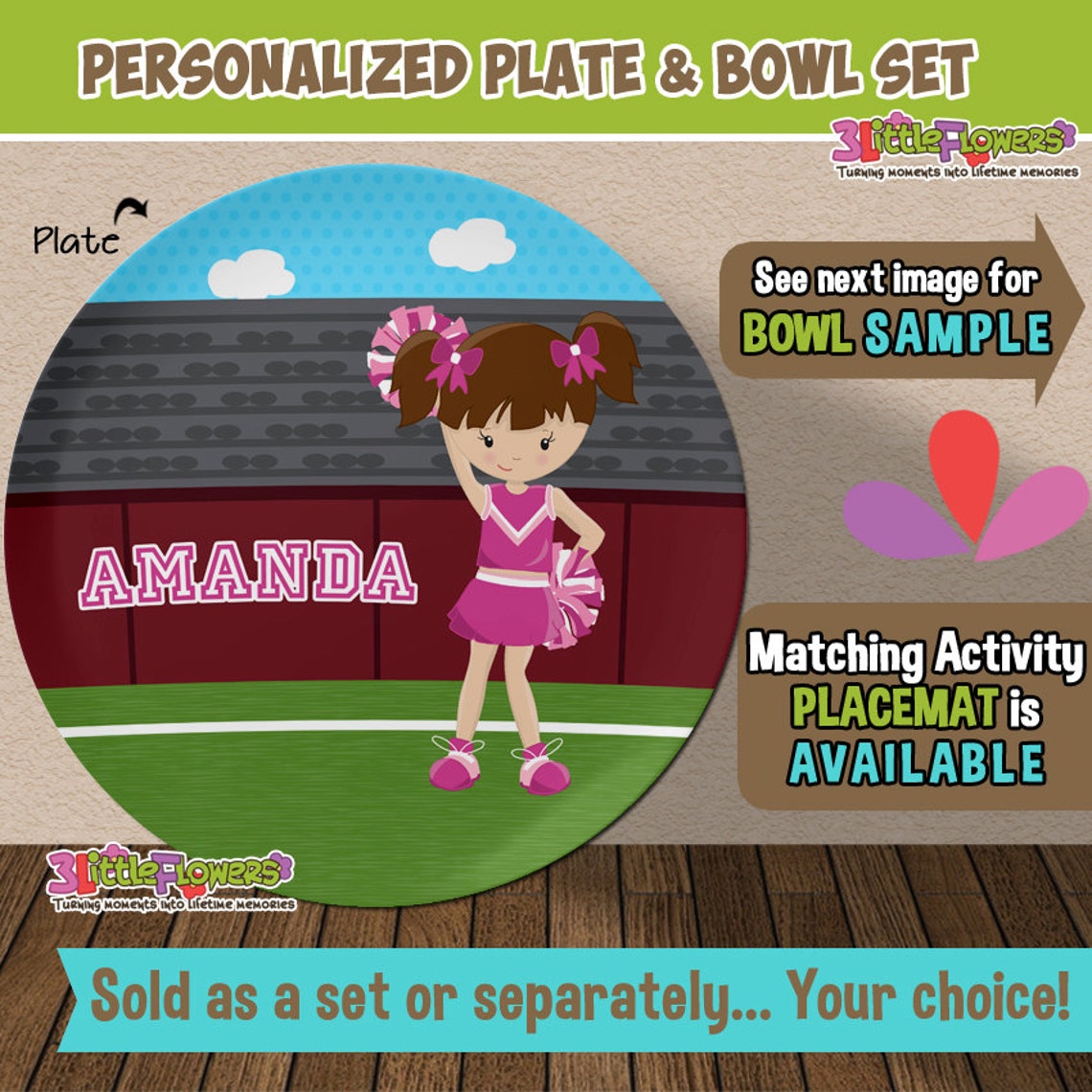 Cheerleader Plate and Bowl Set Personalized Plastic Children | Etsy