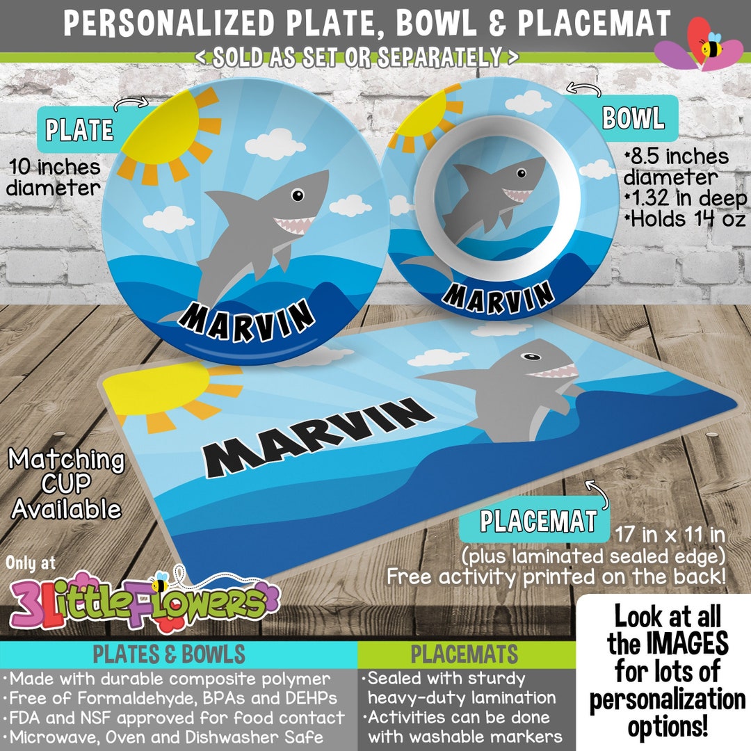 Personalized Shark Plate and Bowl Set Personalized Plastic - Etsy