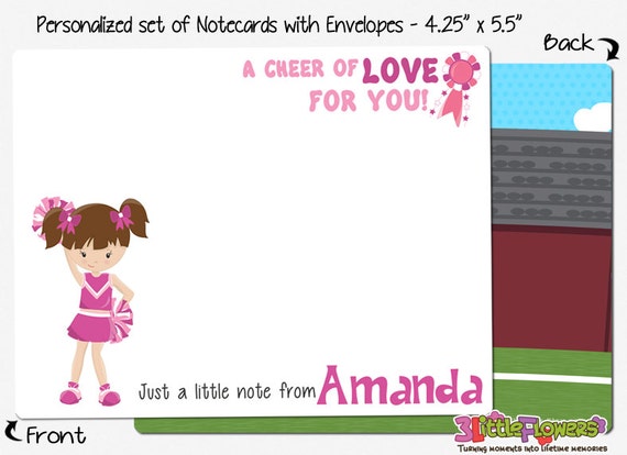 Cheerleader Note Cards - Set of Personalized Note Cards - 4.25” x 5.5 ...