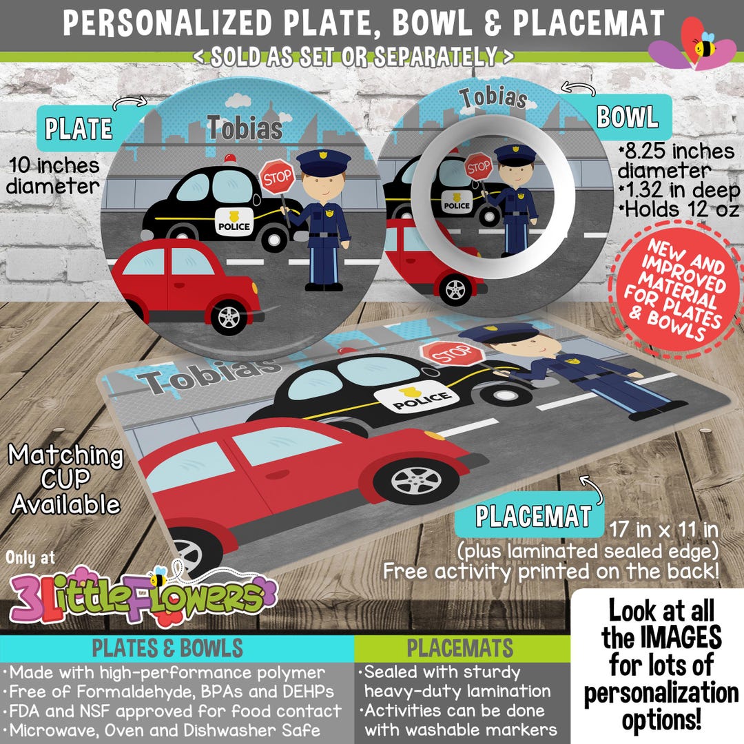 Policeman Plate and Bowl Set - Personalized Plastic Children Plate ...