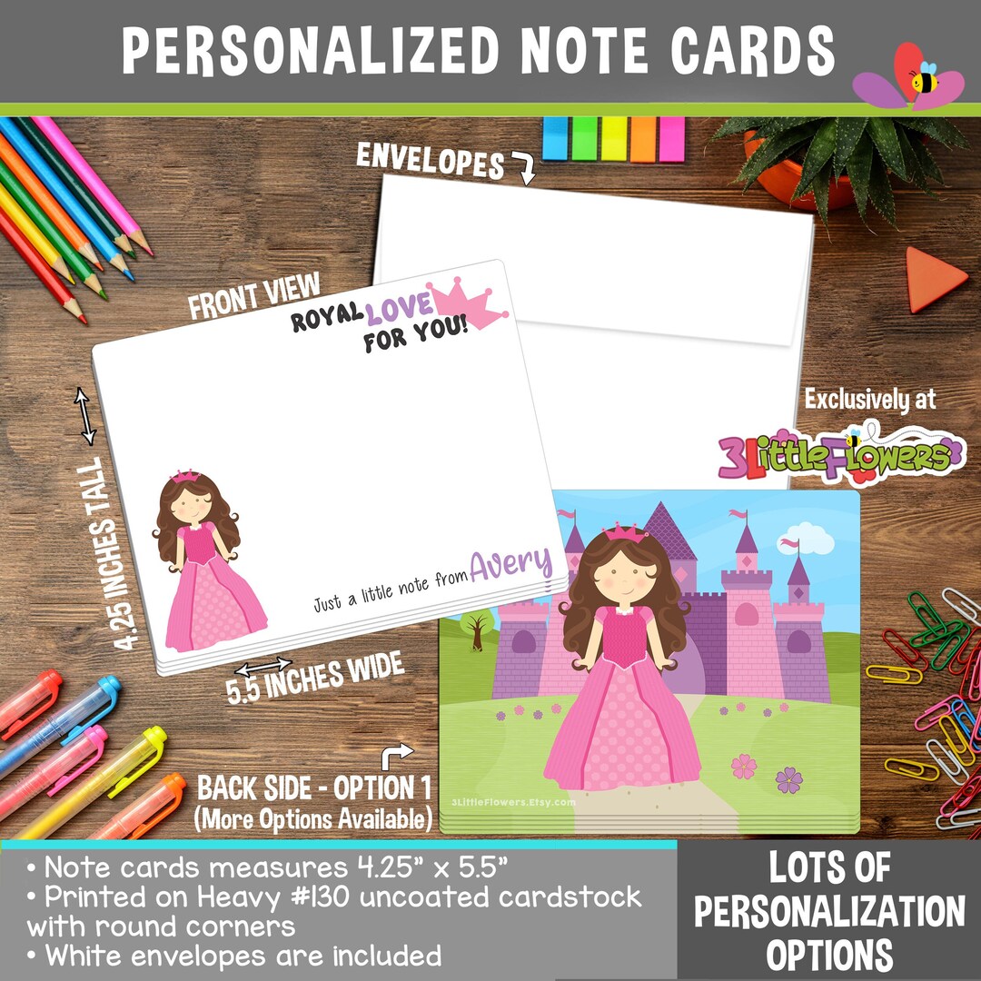 Princess Note Cards - Set of Personalized Note Cards - 4.25” X 5.5 ...