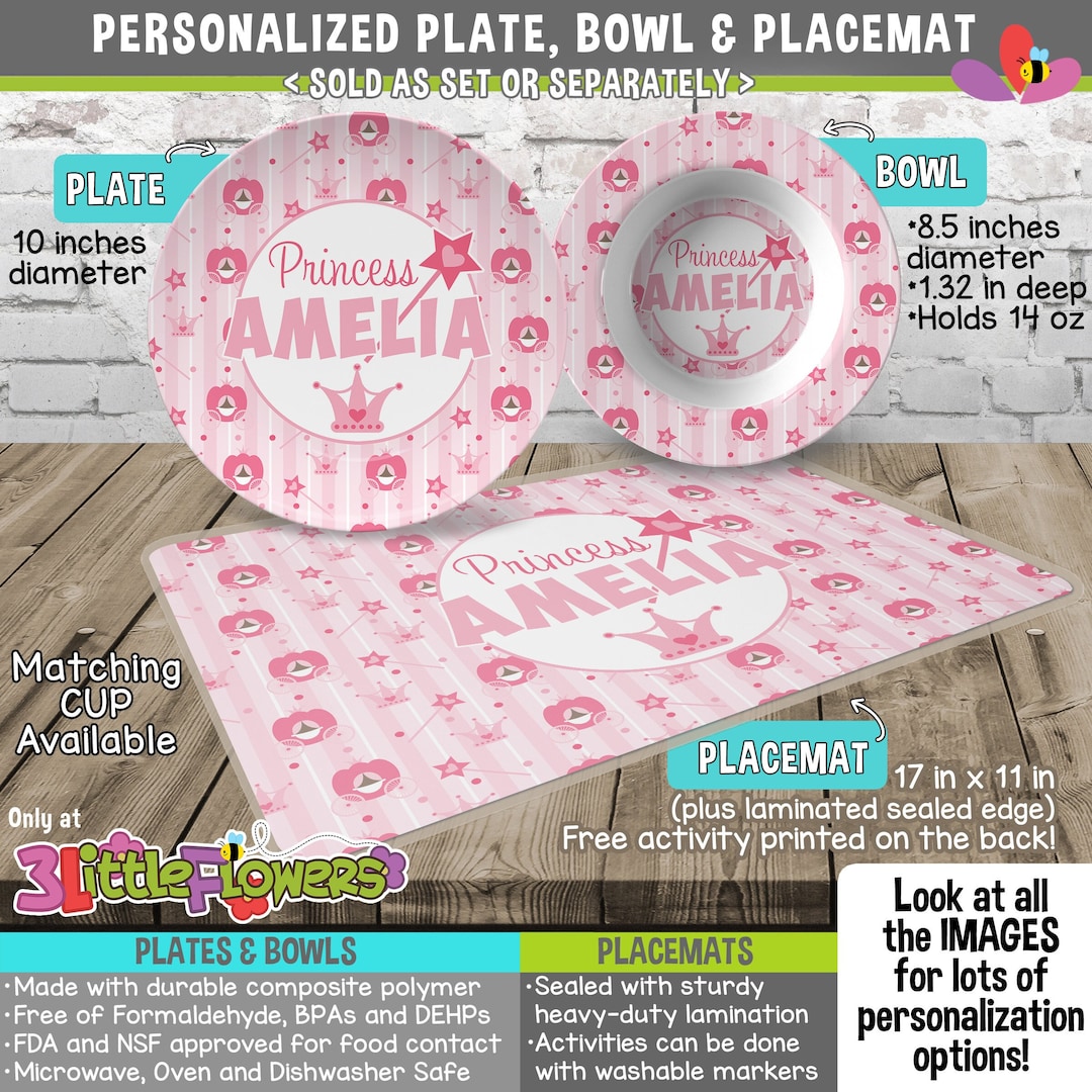 Princess Plate and Bowl Set - Personalized Plastic Children Plate ...