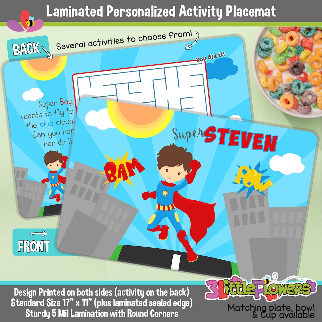 Personalized Superhero Placemat - Personalized Placemat for Kids ...