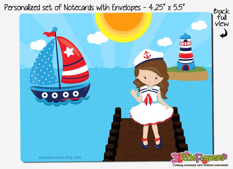 Nautical Note Cards Set of Personalized Note Cards 4.25 x | Etsy