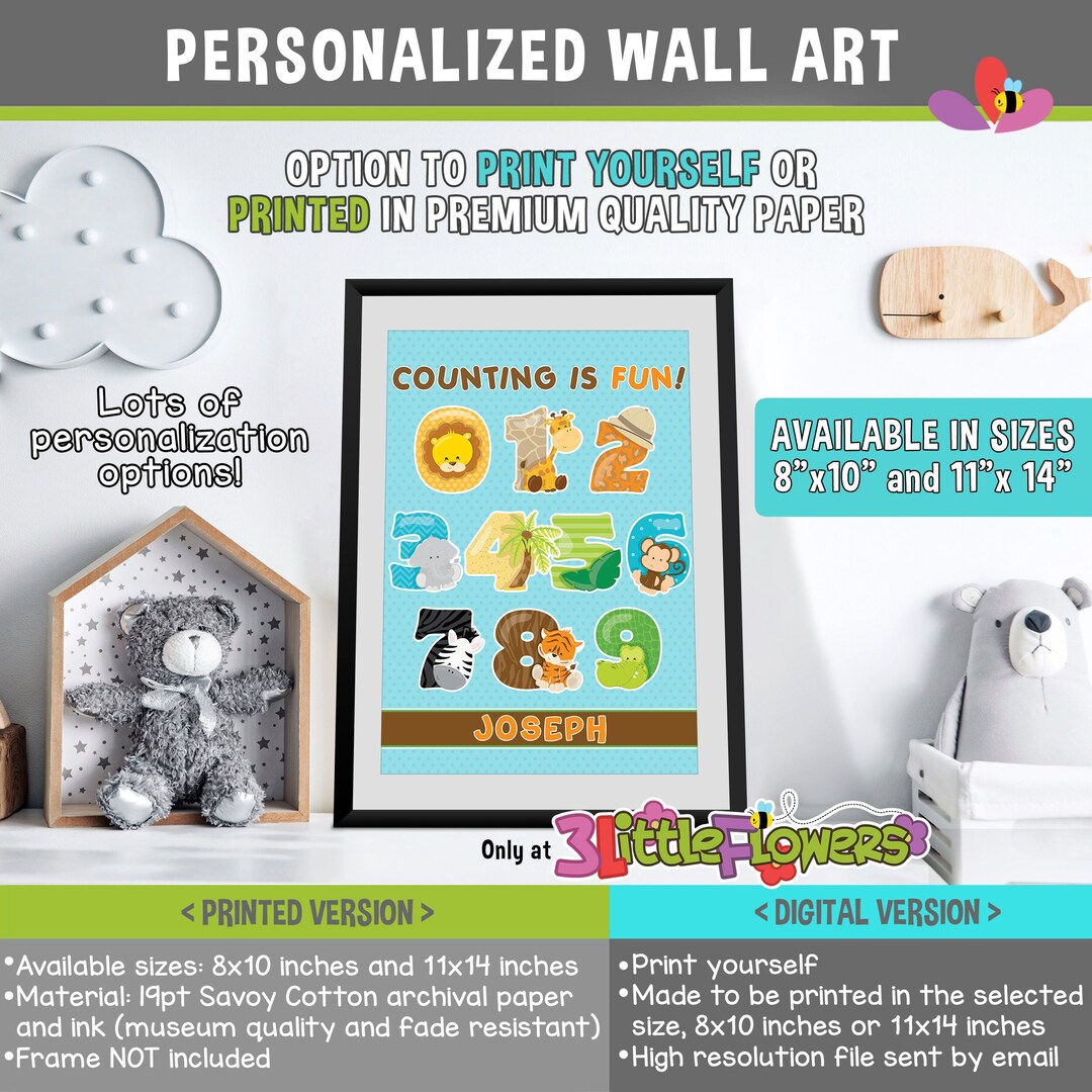 Jungle Numbers Wall Art - Personalized Premium Art Nursery Print ...