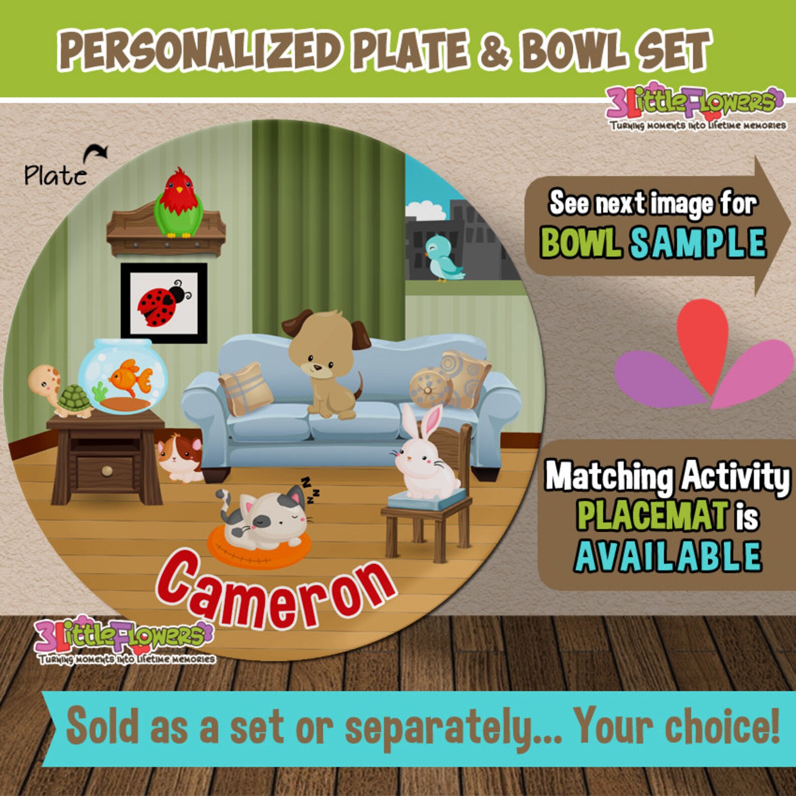 Personalized Pets Plate and Bowl Set Personalized Plastic - Etsy
