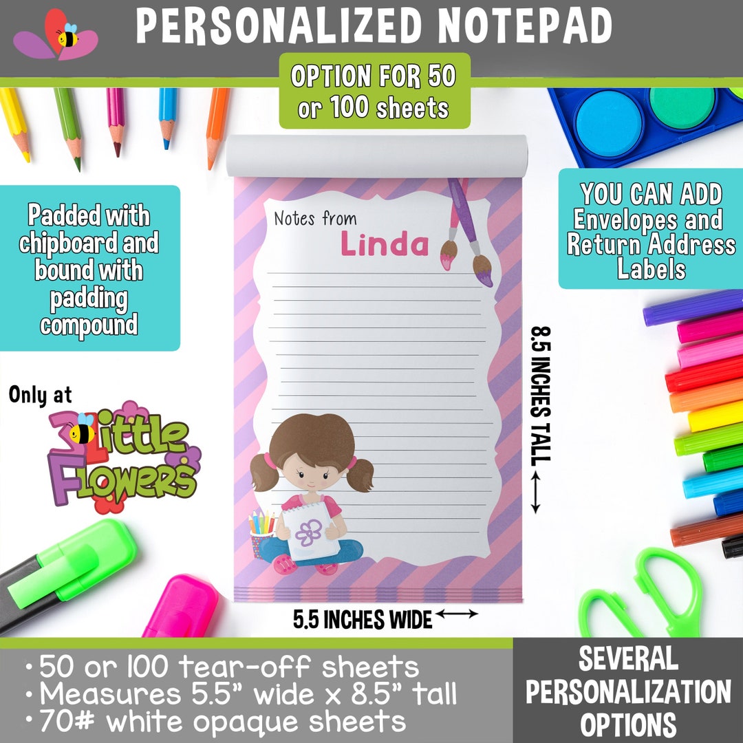 Artist Girl Notepad - Personalized Notepad - Personalized Children ...