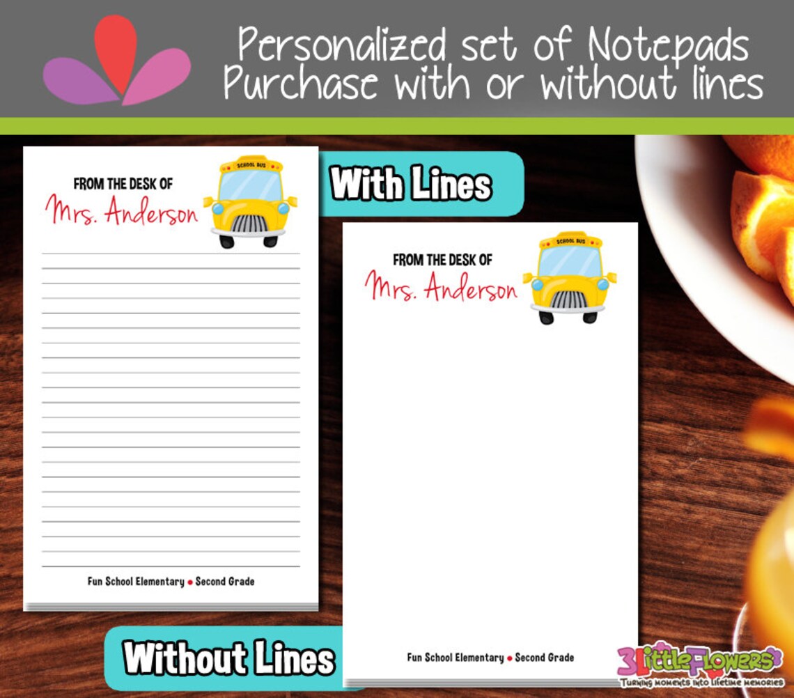 Teacher Notepads School Bus Notepads Personalized Notepads - Etsy