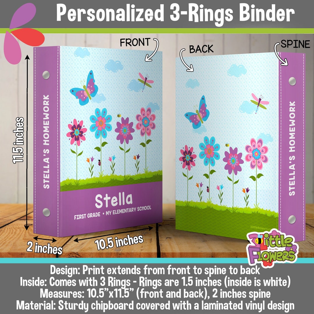 Personalized Flowers and Butterflies Binder - Personalized 3 Ring ...