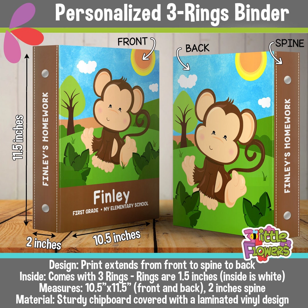 Personalized Monkey Binder - Personalized 3 Ring Binder 2 Inches ...