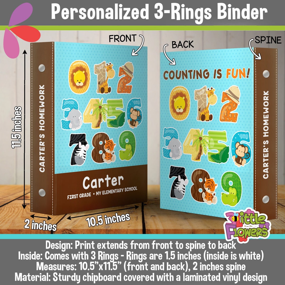 Jungle Animals Numbers Binder - Personalized 3 Ring Binder 2 Inches ...