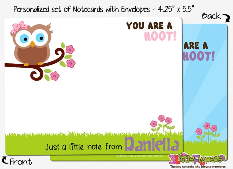 Owl Note Cards Set of Personalized Note Cards 4.25 X 5.5 - Etsy