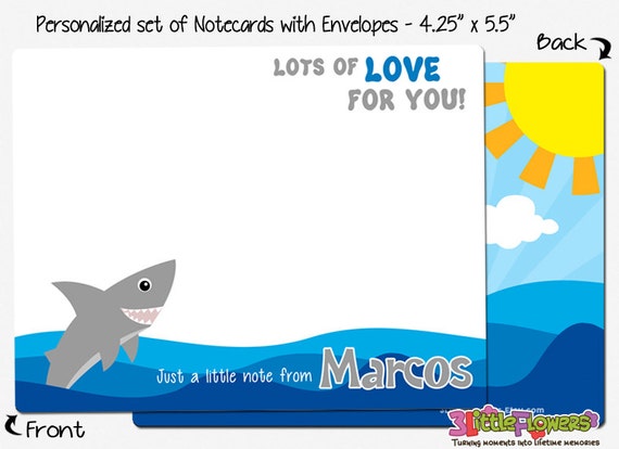 Shark Note Cards - Set of Personalized Note Cards - 4.25” x 5.5 ...