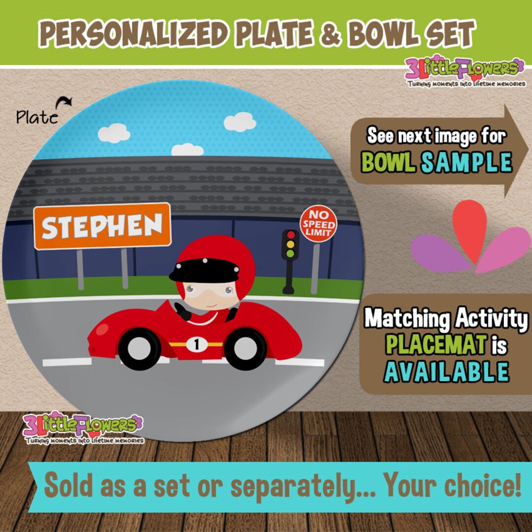 Race Car Plate and Bowl Set Personalized Plastic Children - Etsy
