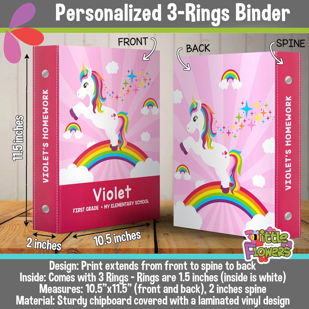 Personalized Unicorn and Rainbow Binder Personalized 3 Ring - Etsy