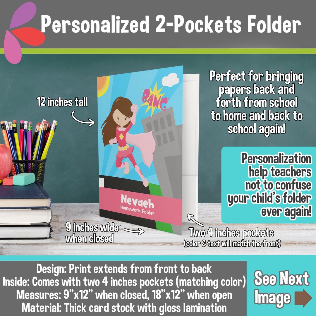 Personalized Superhero Girl Folder - Personalized 2 Pockets Folder ...