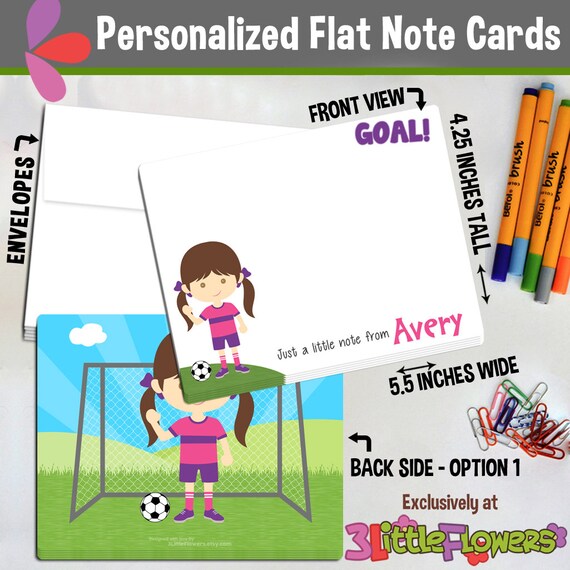 Soccer Player Note Cards - Set of Personalized Note Cards - Double ...