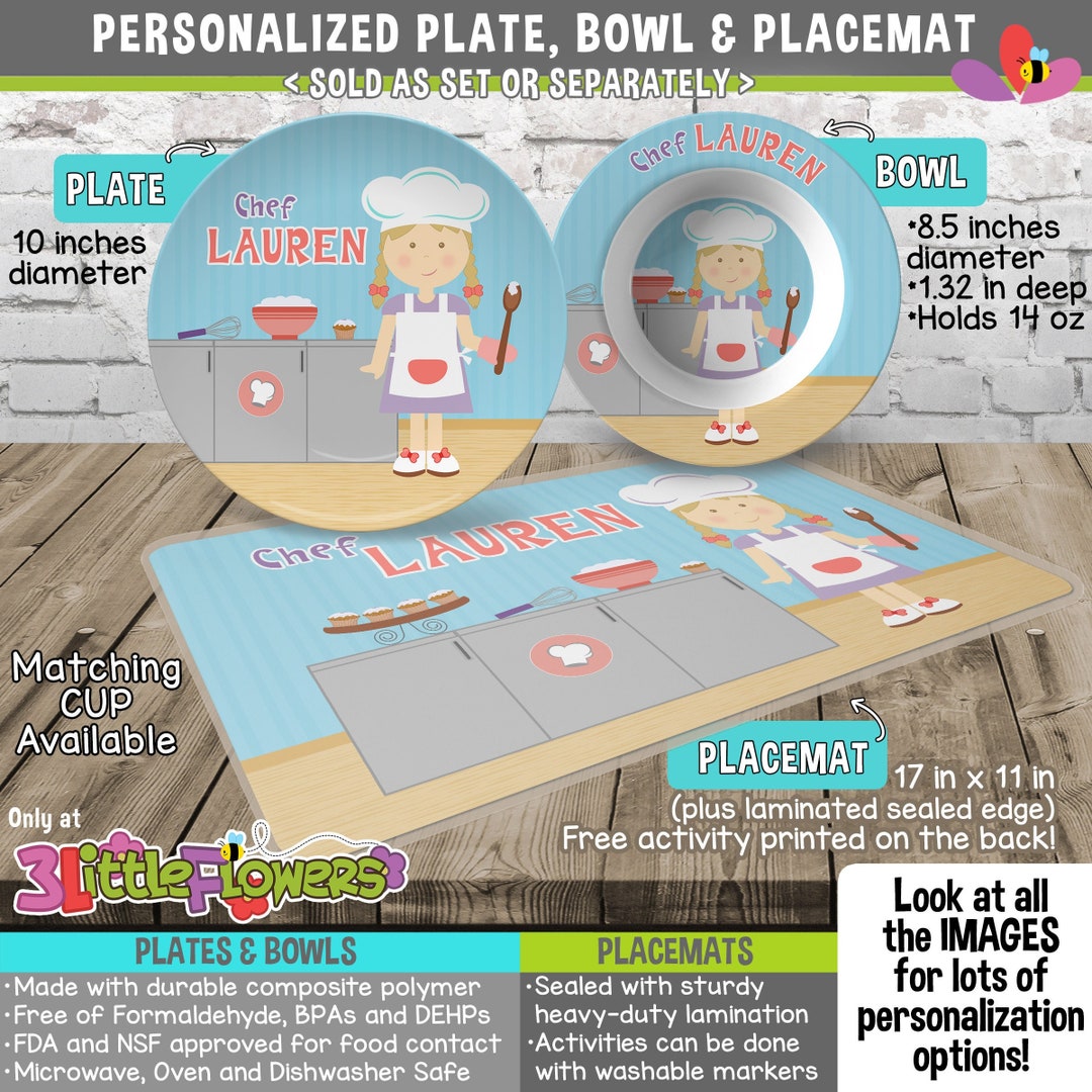 Little Chef Plate and Bowl Set - Personalized Plastic Children Plate ...