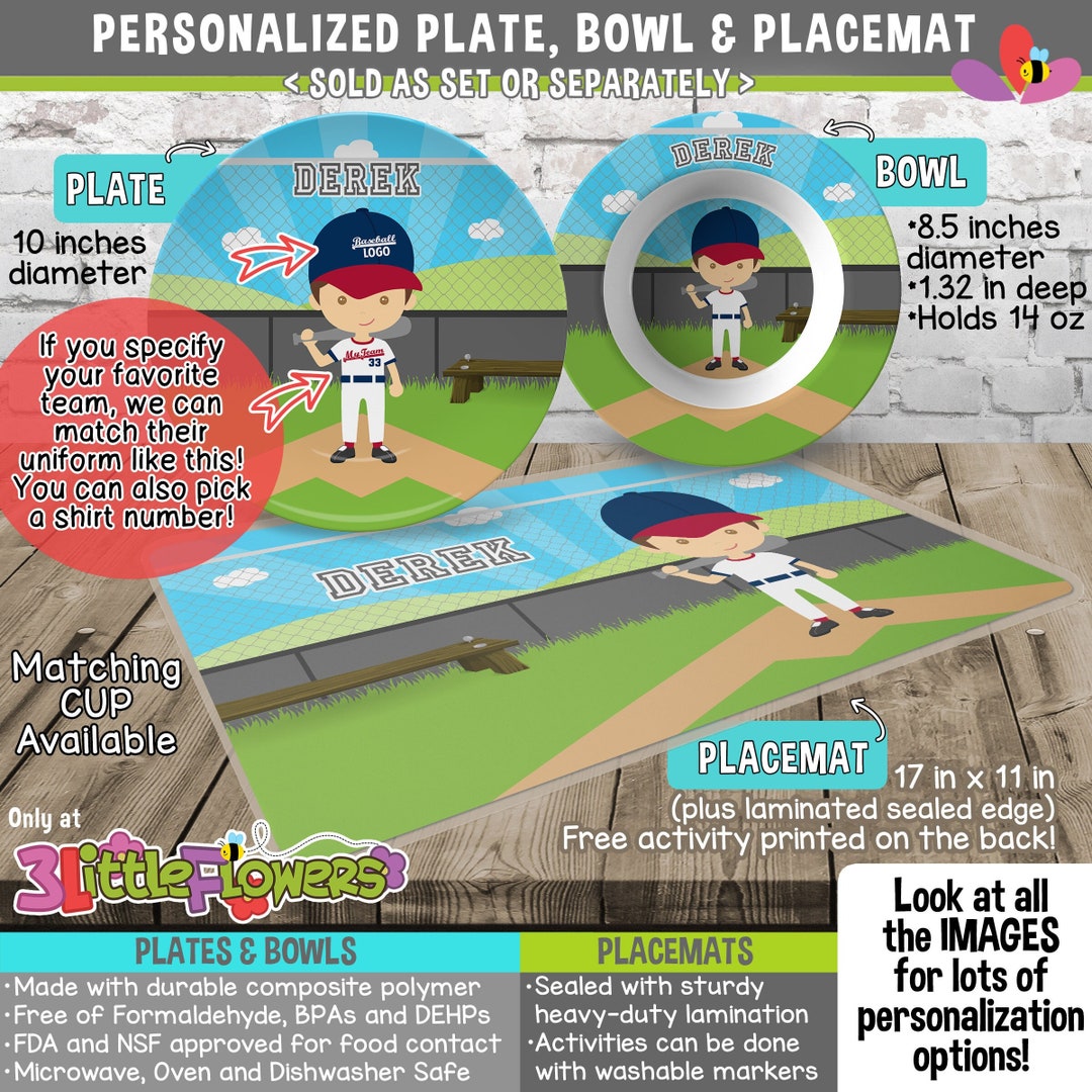 Baseball Plate and Bowl Set - Personalized Plastic Children Plate ...