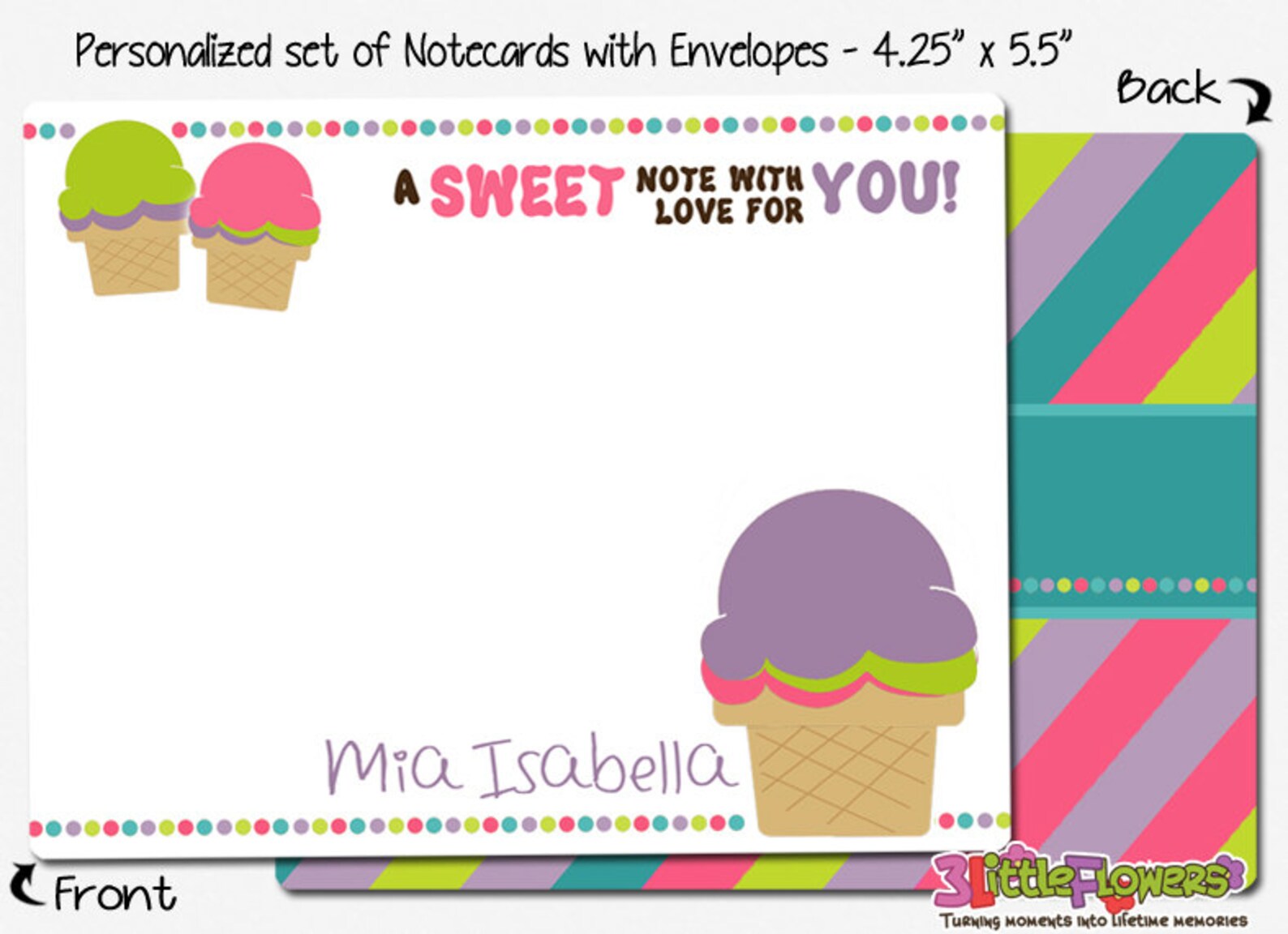 Ice Cream Note Cards Set of Personalized Note Cards 4.25 - Etsy