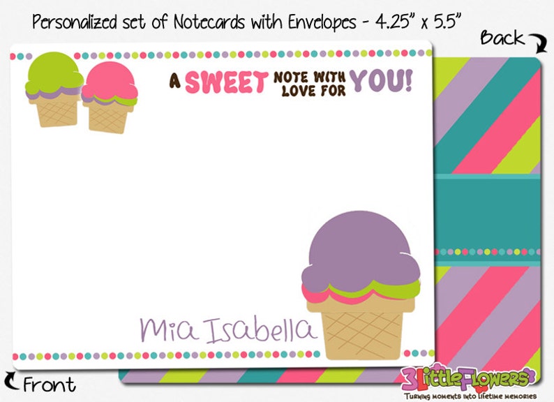 Ice Cream Note Cards Set of Personalized Note Cards 4.25 - Etsy