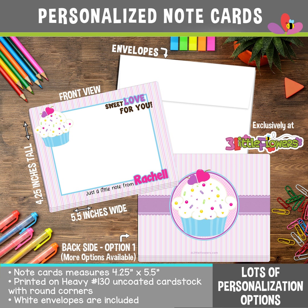 Cupcake Note Cards - Set of Personalized Note Cards - 4.25” X 5.5 ...