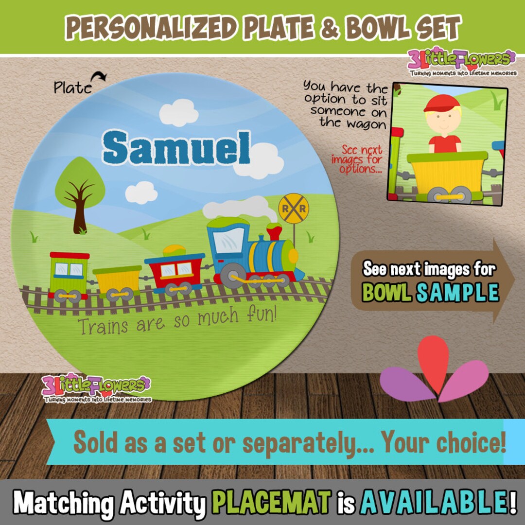 Personalized Train Plate and Bowl Set Personalized Plastic - Etsy