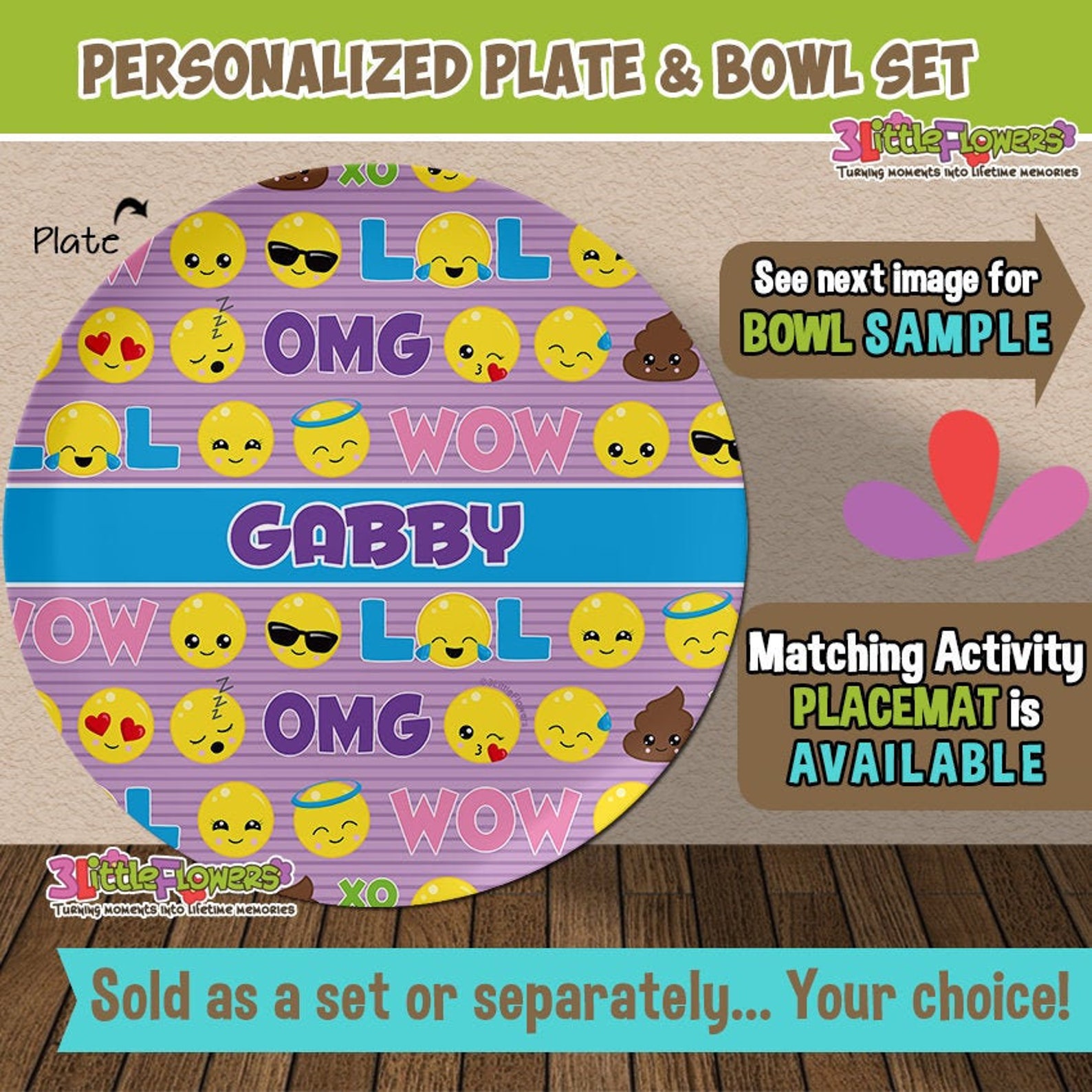 Personalized Emojis Plate and Bowl Set Personalized Plastic - Etsy
