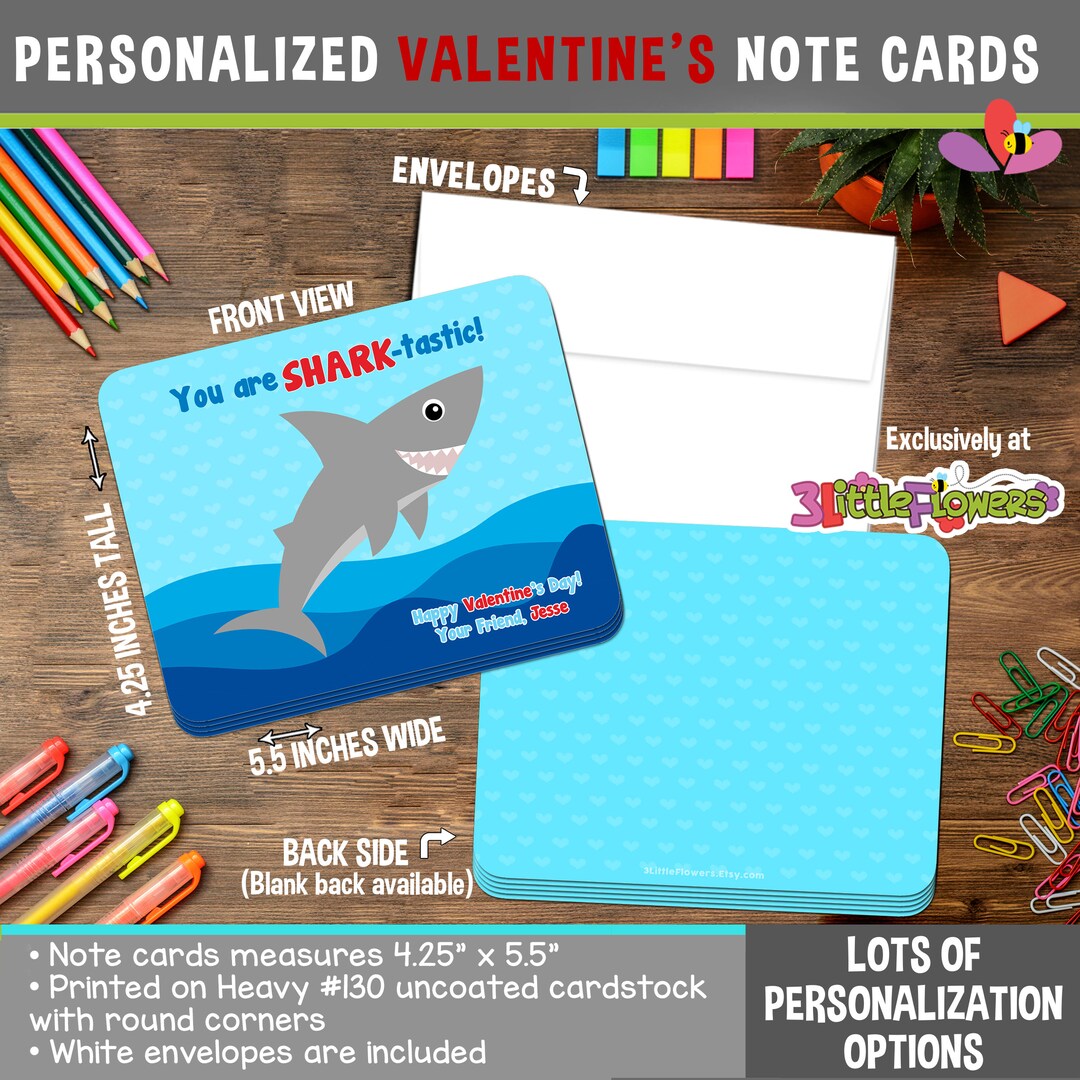 Shark Valentine - Printed Note Cards - Personalized Valentines Cards ...