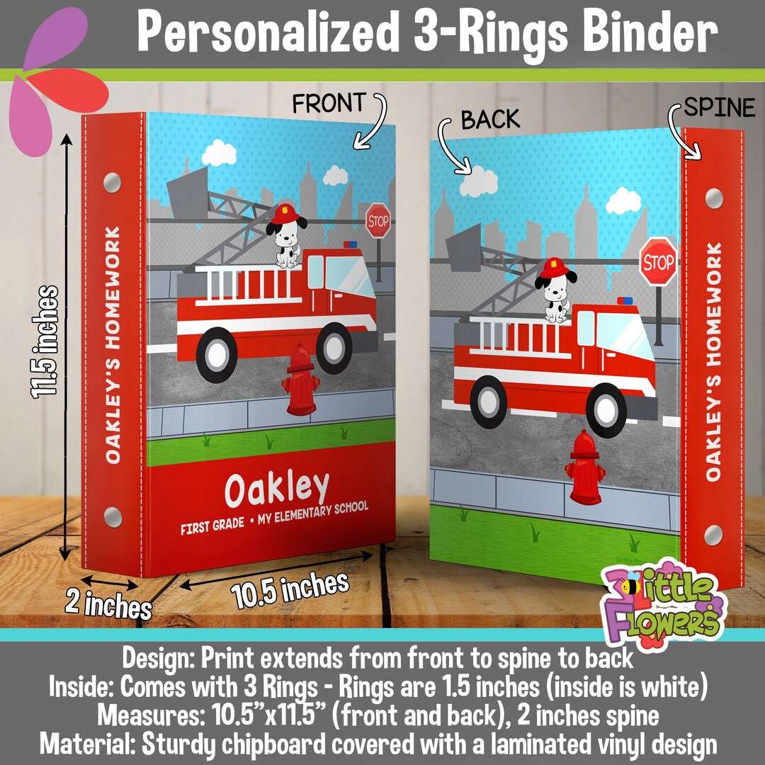 Personalized Fire Truck Binder - Personalized 3 Ring Binder 2 Inches ...