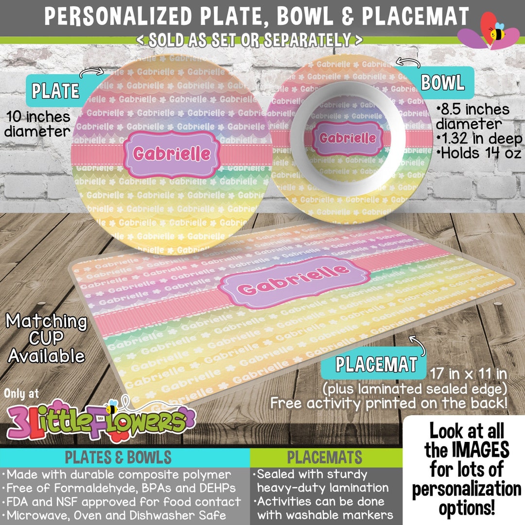 Name Pattern Plate and Bowl Set - Personalized Plastic Children Plate ...