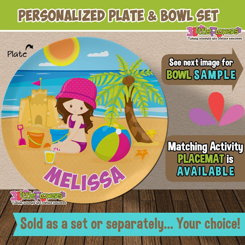 At the Beach Plate and Bowl Set Personalized Plastic | Etsy