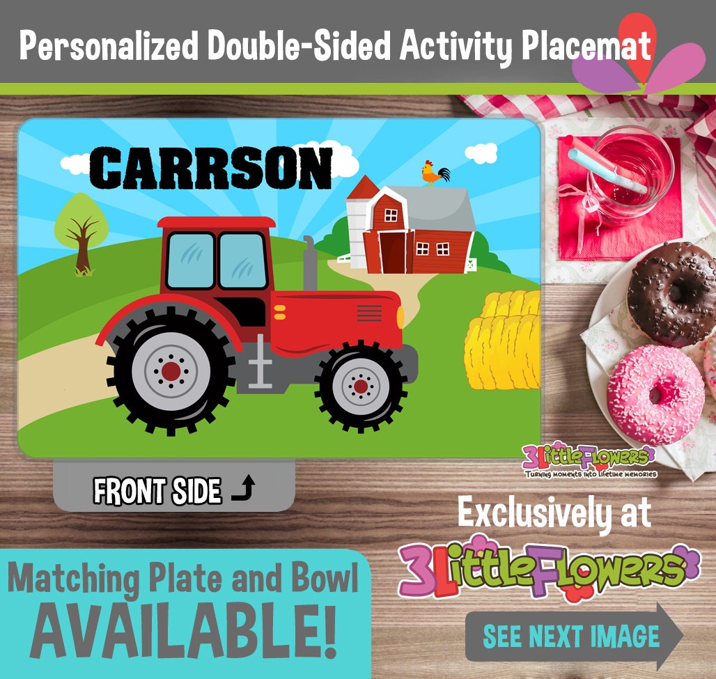 Tractor Plate and Bowl Set Personalized Plastic Children - Etsy