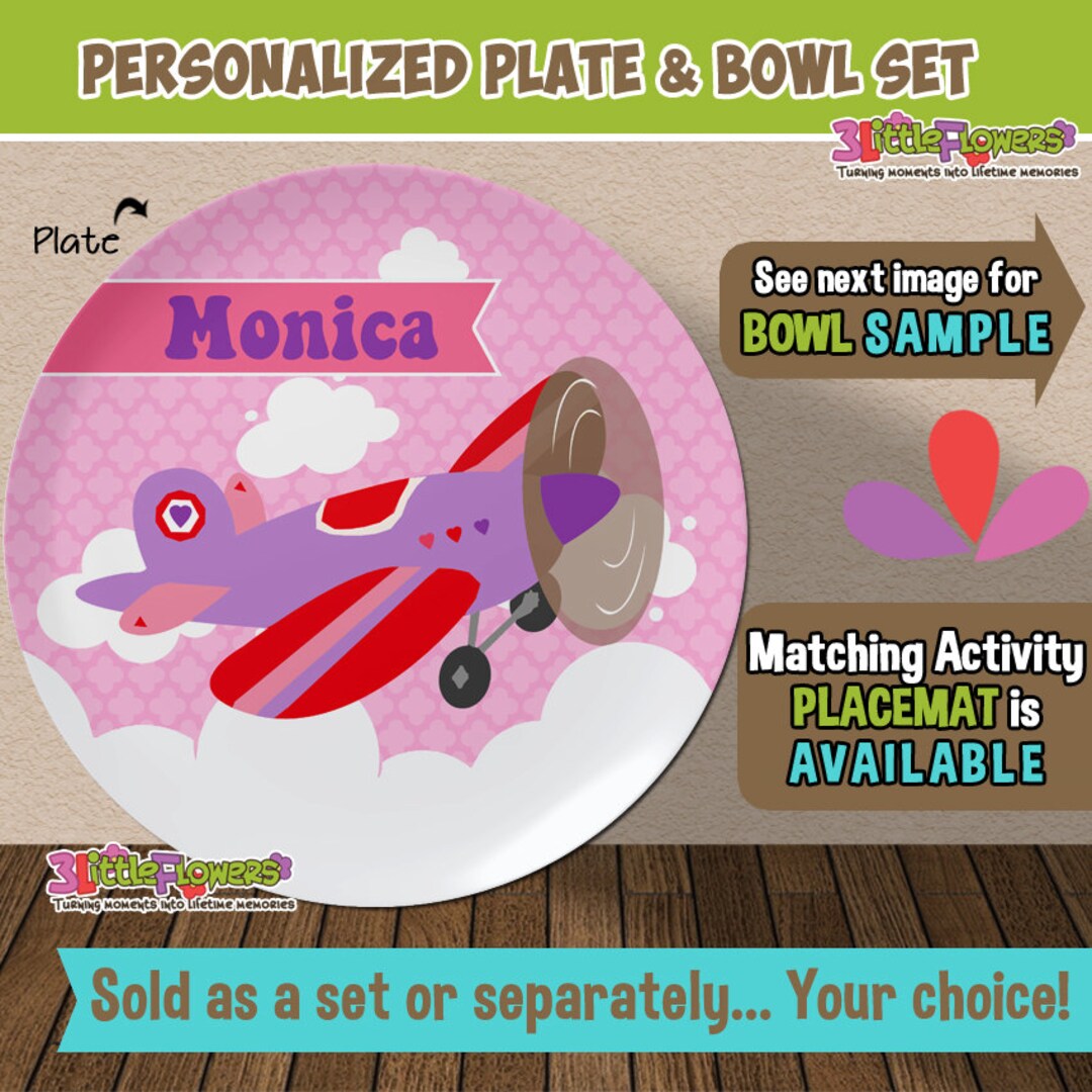 Personalized Airplane Plate and Bowl Set Personalized - Etsy