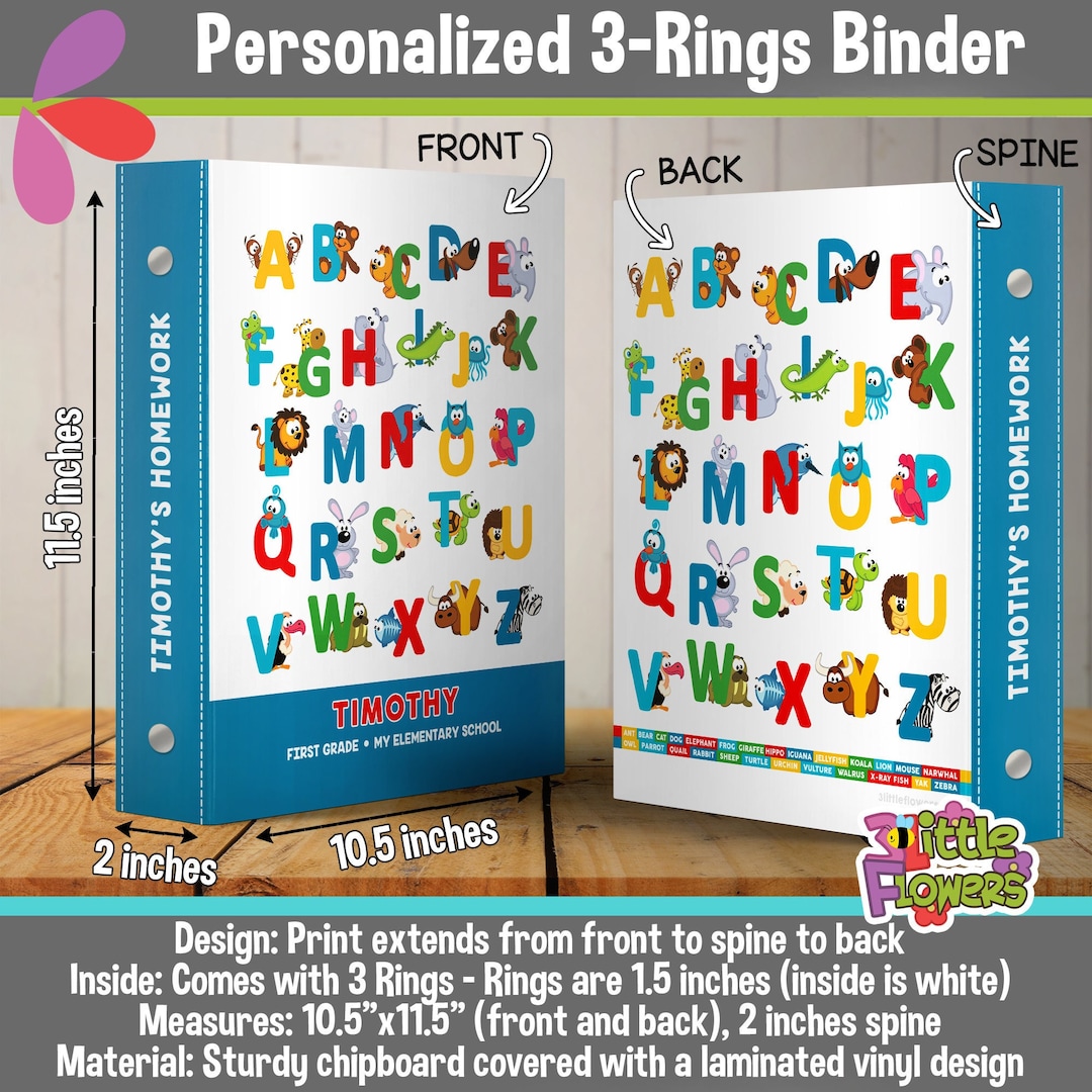 Personalized Alphabet Animals Binder - Personalized 3 Ring Binder 2 in ...