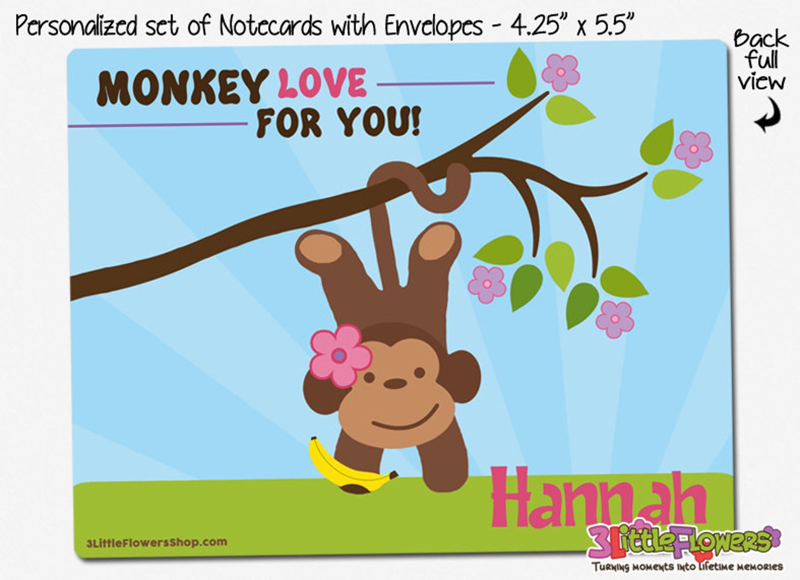 Girl Monkey Note Cards Set of Personalized Note Cards - Etsy