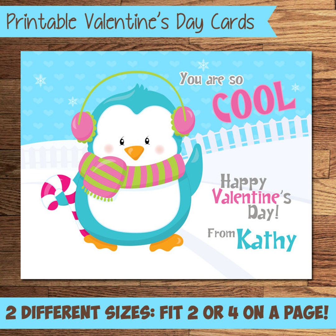 Penguin Valentine PRINTABLE Cards Personalized Valentines Cards for ...