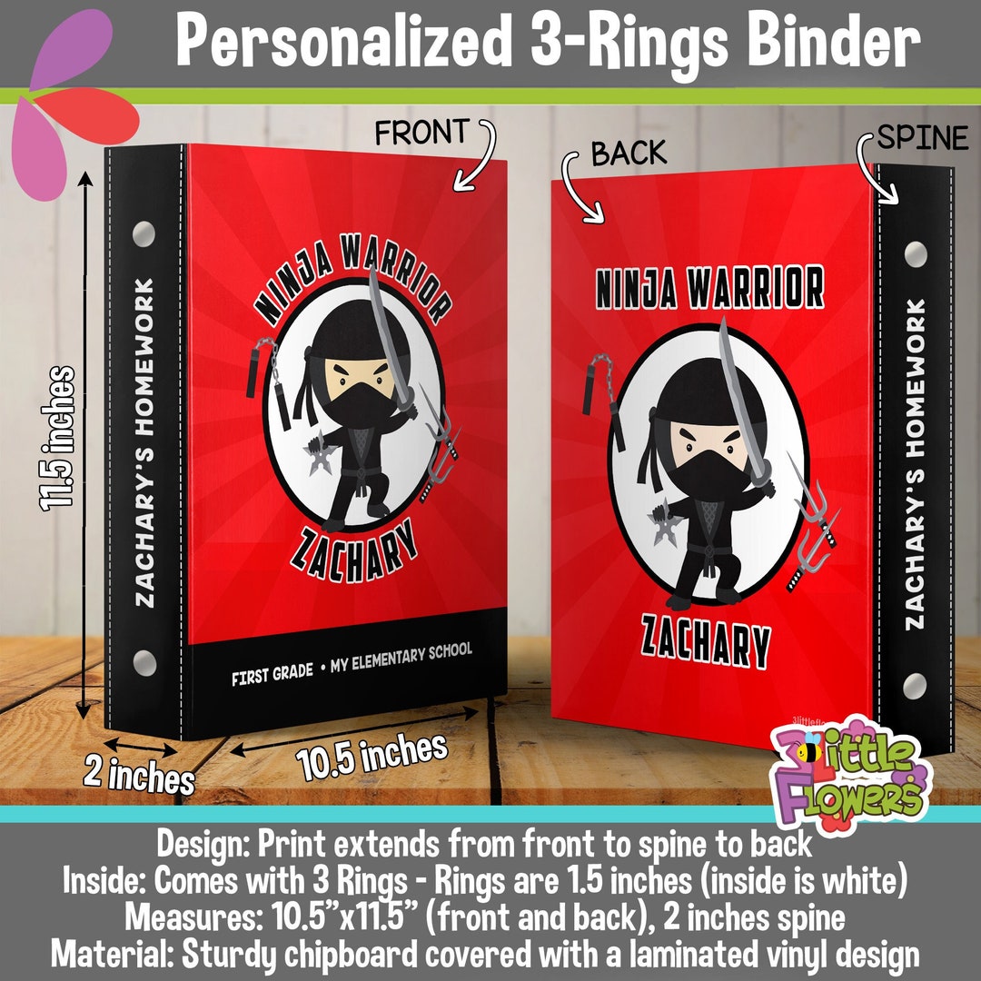Personalized Ninja Warrior Binder - Personalized 3 Ring Binder 2 Inches - Personalized School ...
