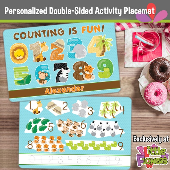 Jungle Learning Numbers Placemat - Personalized placemat for kids ...