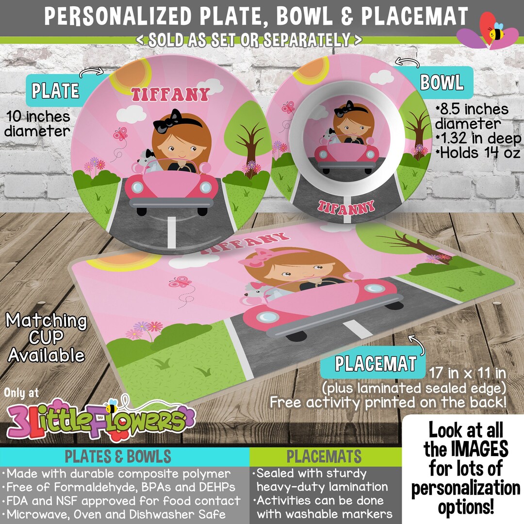 Personalized Girl Driver Plate and Bowl Set - Personalized Plastic ...