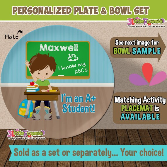 School Boy Plate and Bowl Set Personalized Plastic Children | Etsy